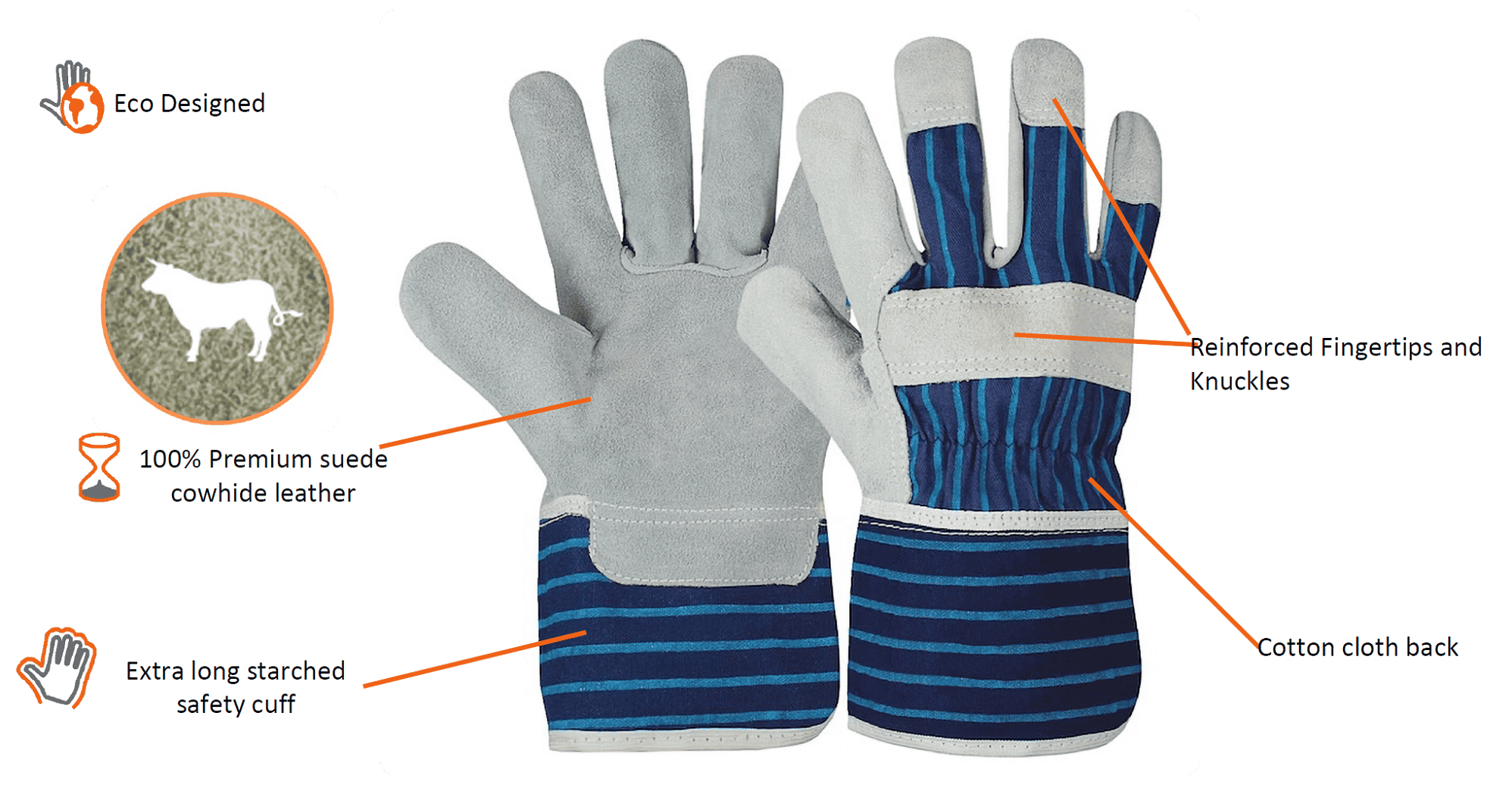 33983 Starched Safety Cuff Leather Palm Work Gloves - High-Quality Work ...